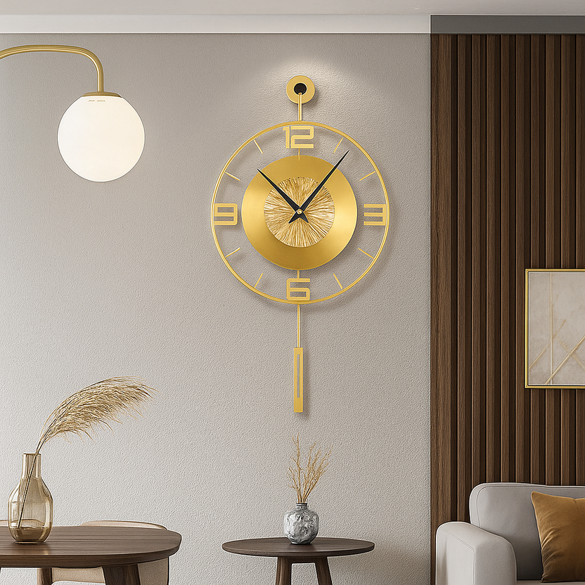 Orbit & Oak Wall Clock | Art-Inspired Silent Quartz Timepiece | Luxavogue