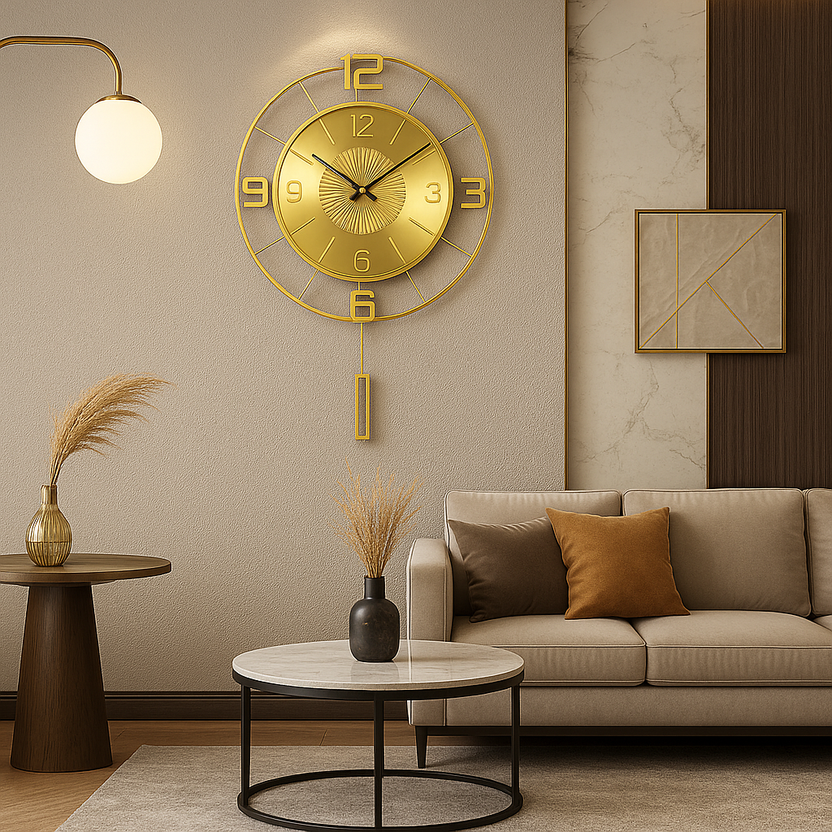 Orbit & Oak Wall Clock | Art-Inspired Silent Quartz Timepiece | Luxavogue